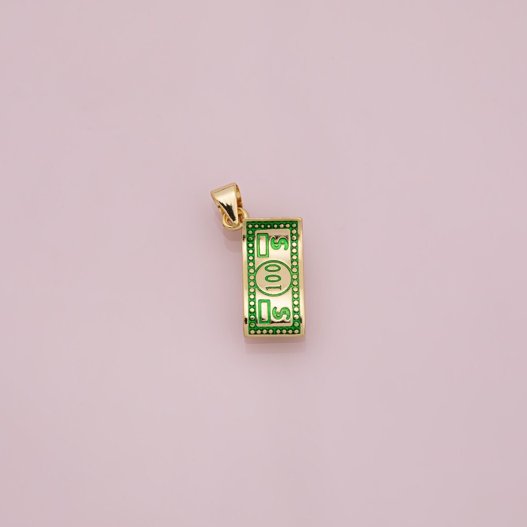 Money Dollar Bill Charm Enamel Charm 18K Gold Filled for Charm Bar ...