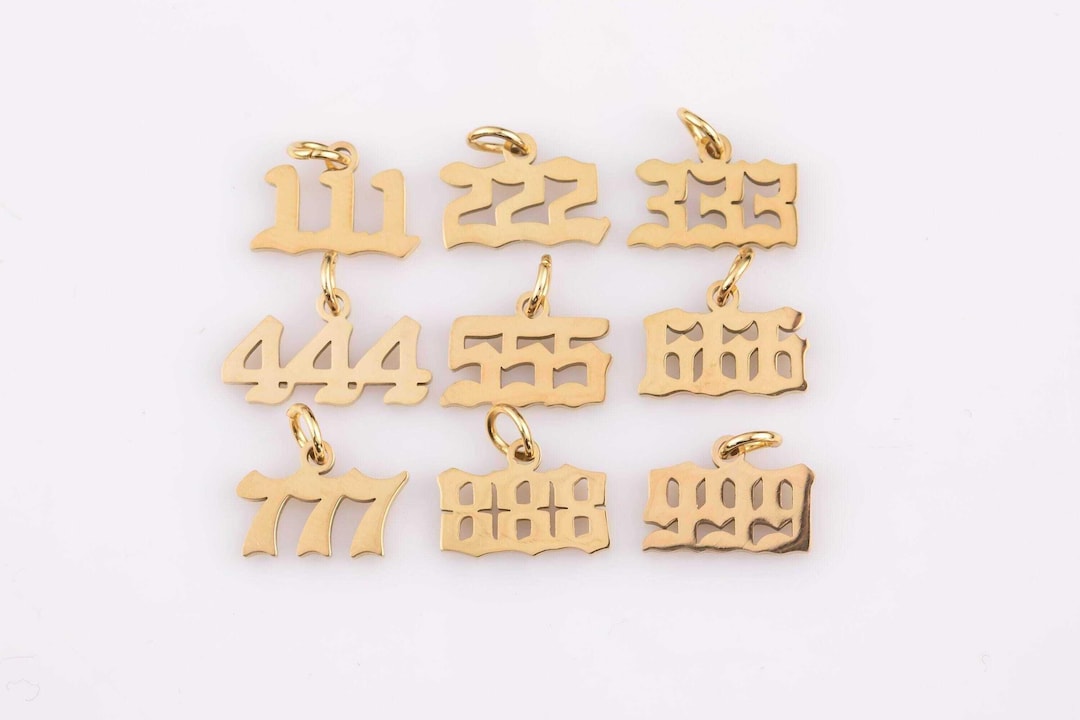 Tiny Angel Number Tag Charm Gold Dainty Lucky Number Pendant 111, 222 ...