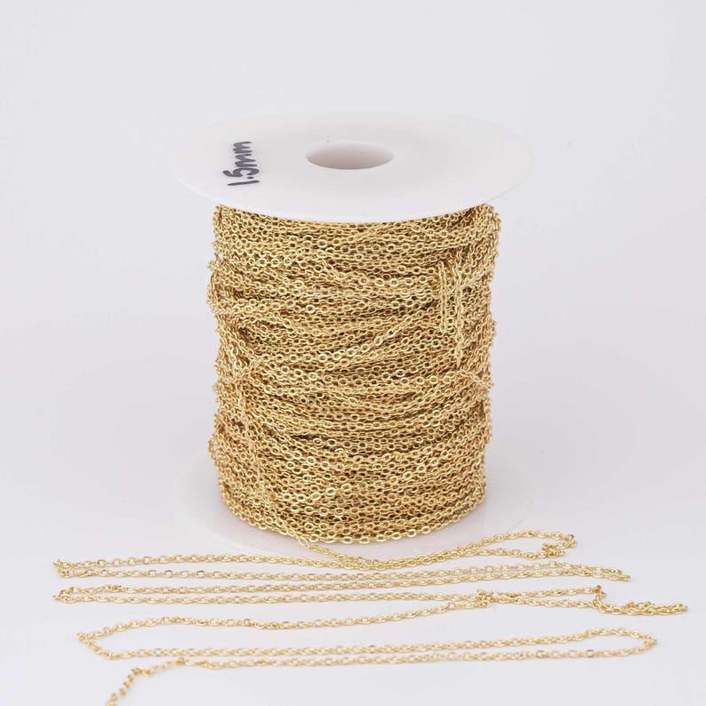18K Gold Filled Dainty Oval Chain 1mm 1.5mm Unfinished Chains for ...