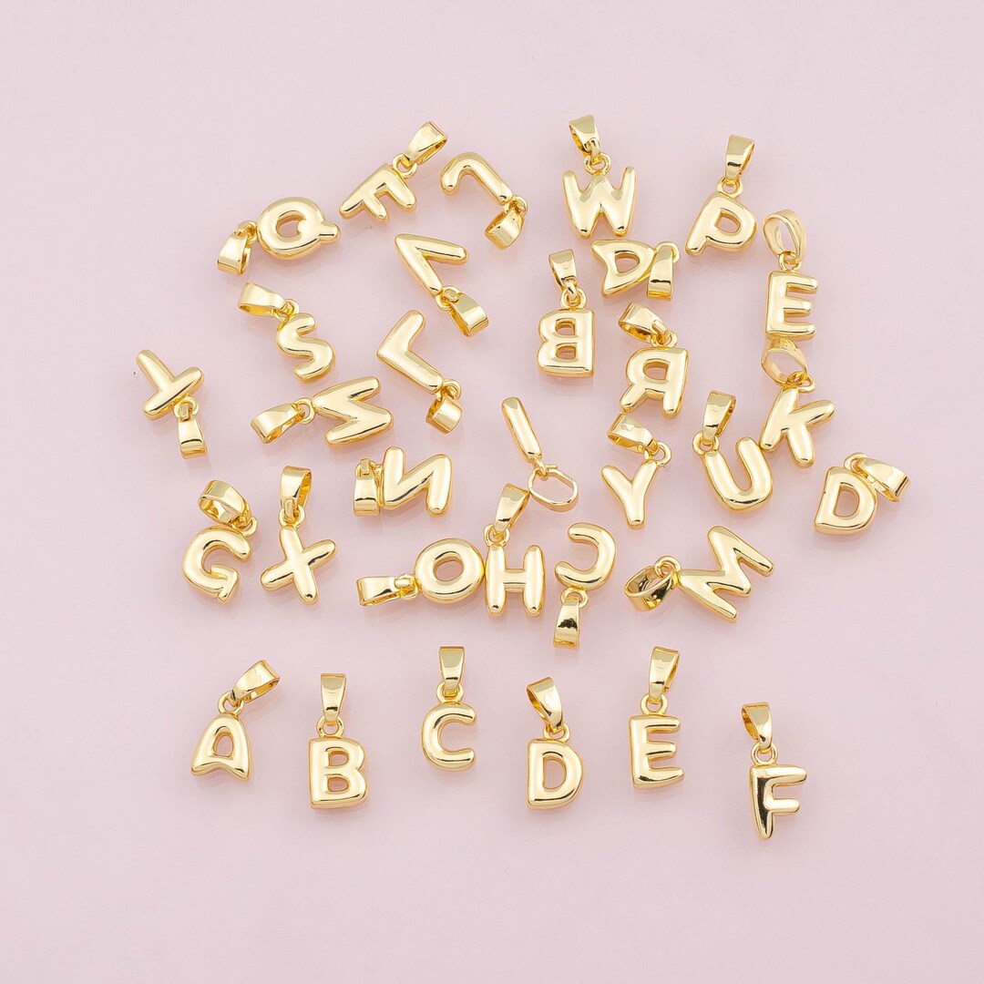 Alphabet Letters 6x9mm Puffy 18k Gold Filled for Charm Bar Bracelets ...