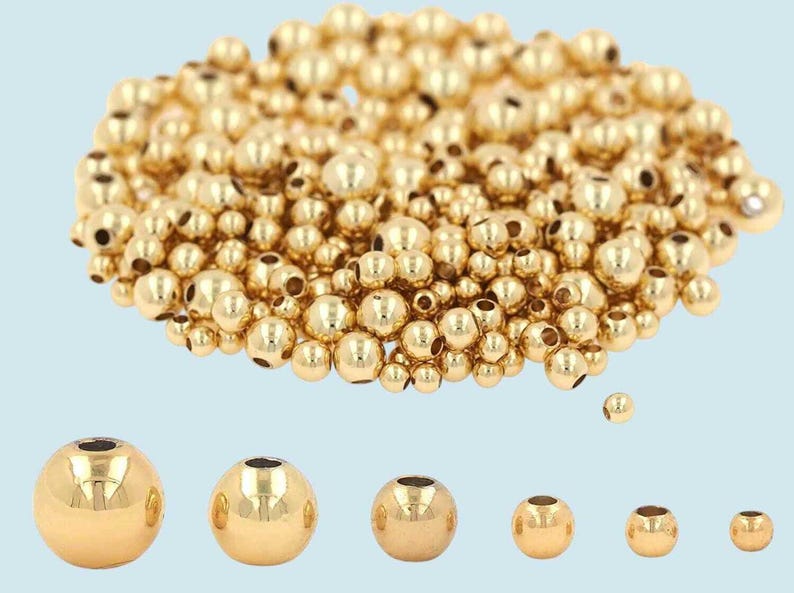 100pcs 18K Gold Filled Round Beads Spacer Beads for Bracelets Necklace ...