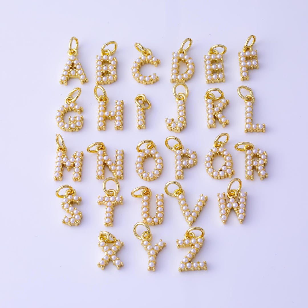 18k Gold Filled Pearl Letter Letters Initial Charm Bracelet Necklace ...