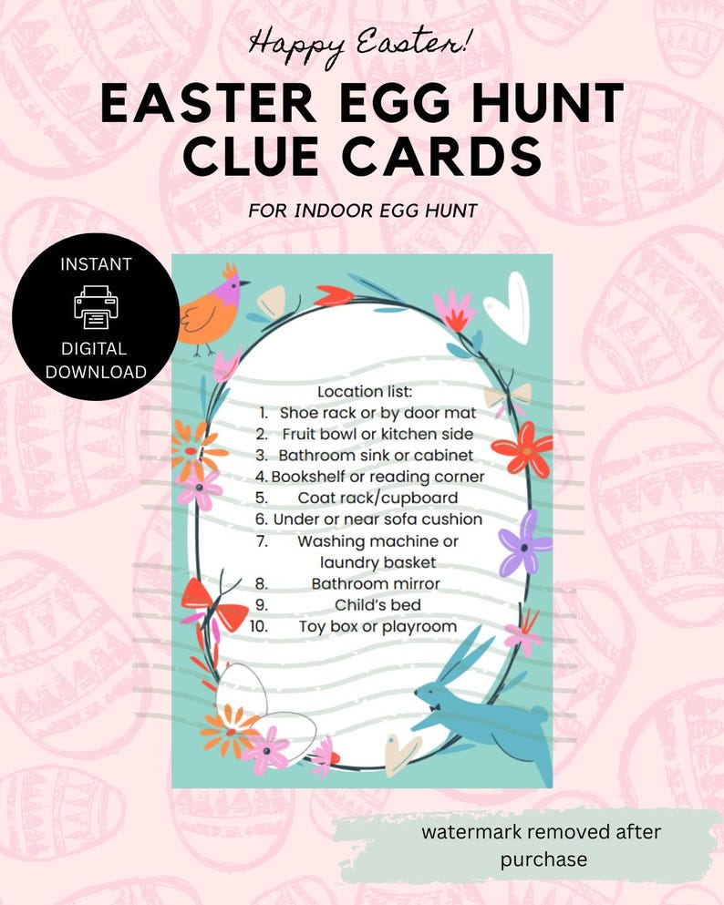 Easter Egg Hunt Clue Cards, Instant Digital Download, Printable Easter ...