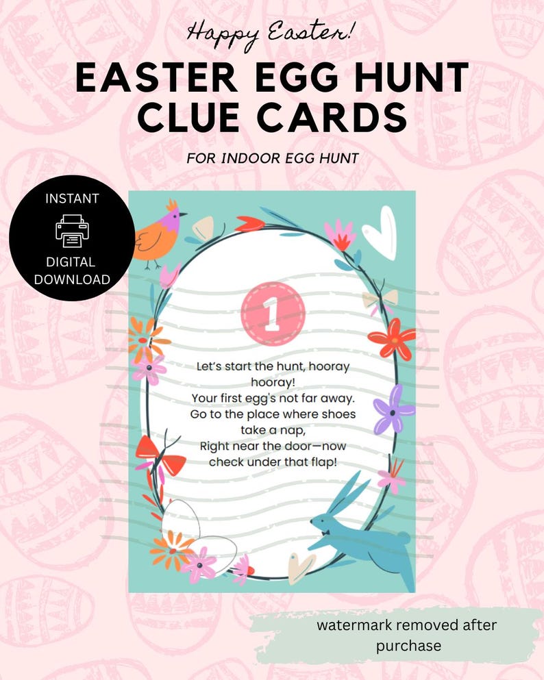 Easter Egg Hunt Clue Cards, Instant Digital Download, Printable Easter ...