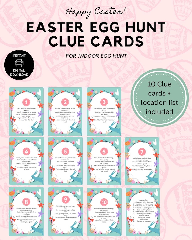Easter Egg Hunt Clue Cards, Instant Digital Download, Printable Easter ...