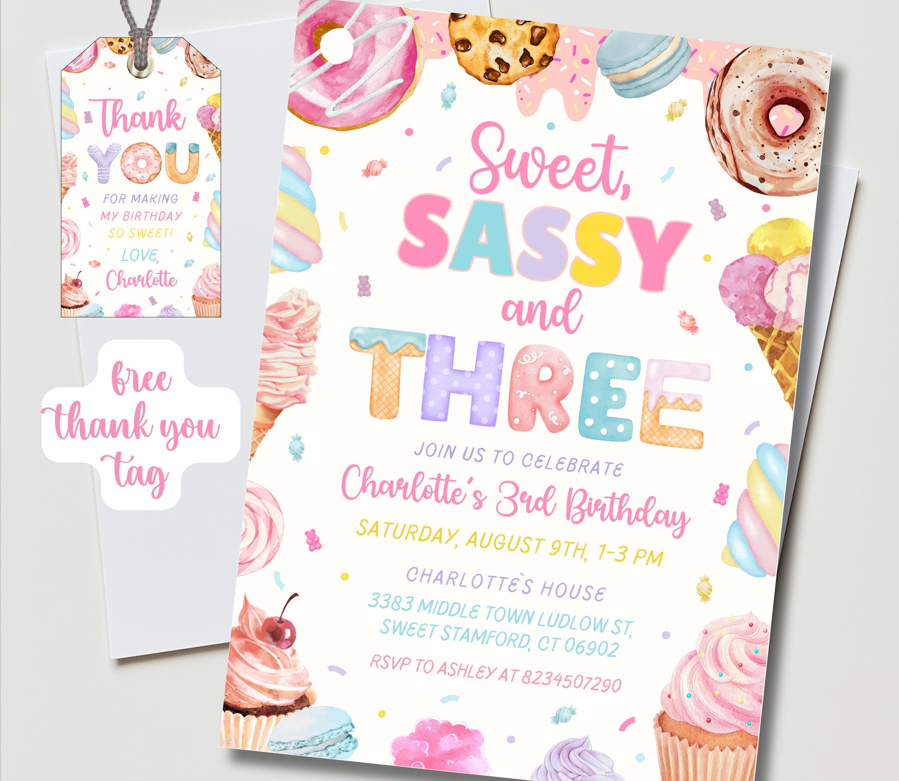 Sweet Sassy and Three 3rd Girl Birthday Invitation, Candy Land Invite ...