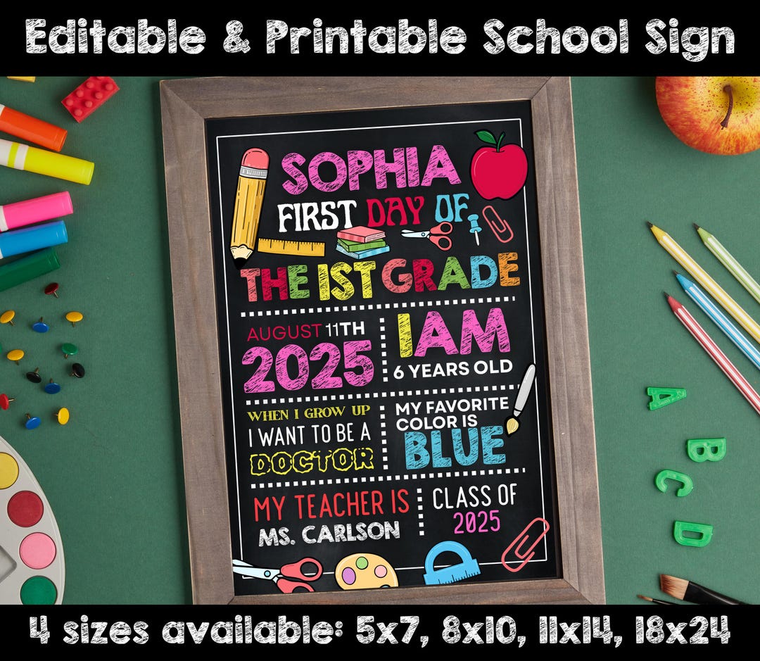 Editable First Last Day of School Interview Chalkboard Sign, DIY ...
