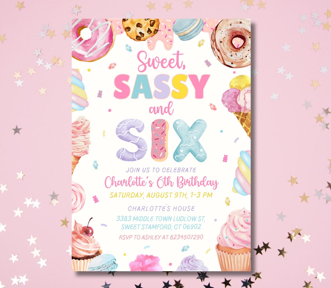 Sweet Sassy Six 6th Birthday Photo Invitation, Candy Land Invite, Candy ...