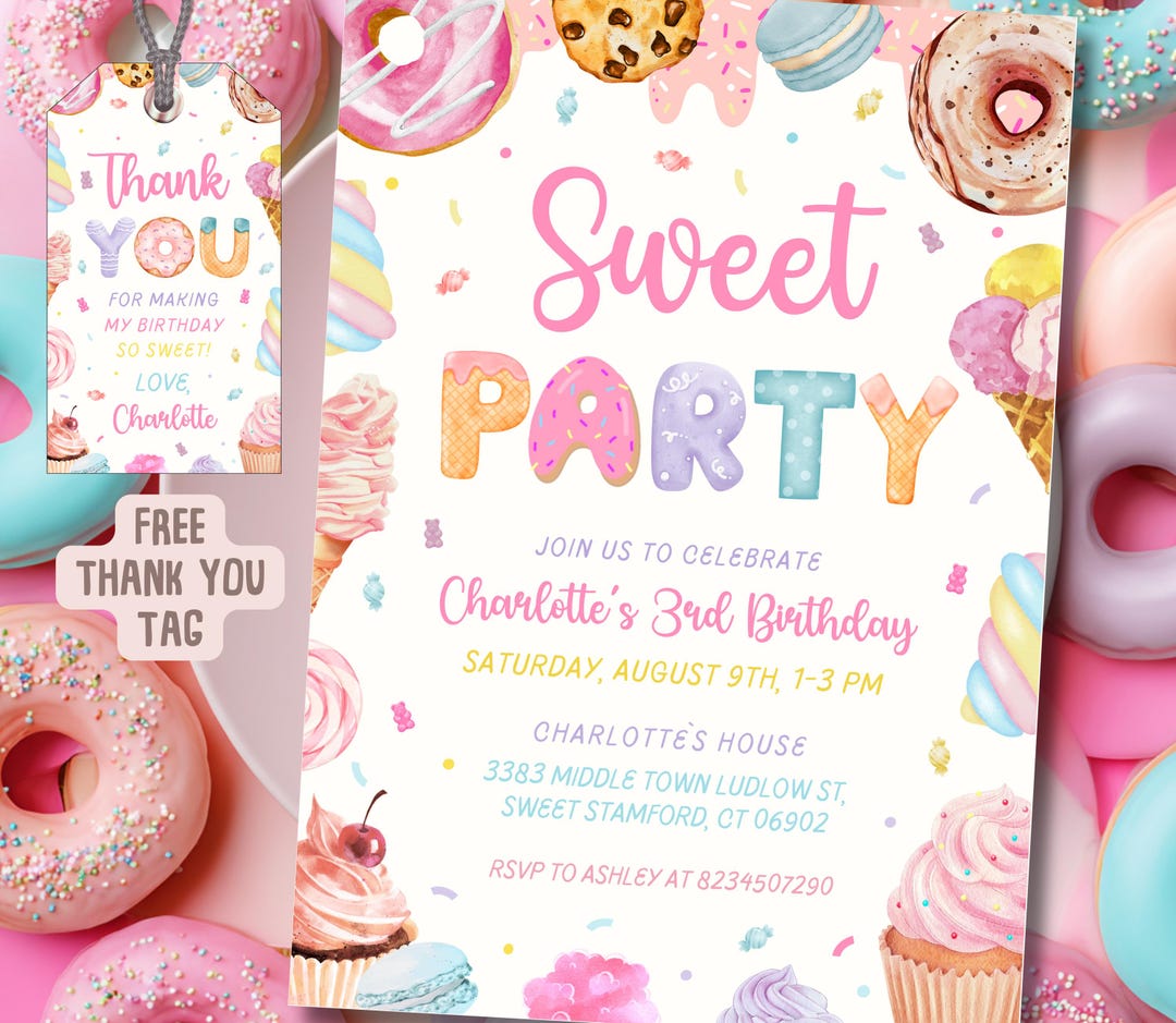 Sweet Candy Land Party Birthday Invitation, Kids Sweets Candies Donut ...