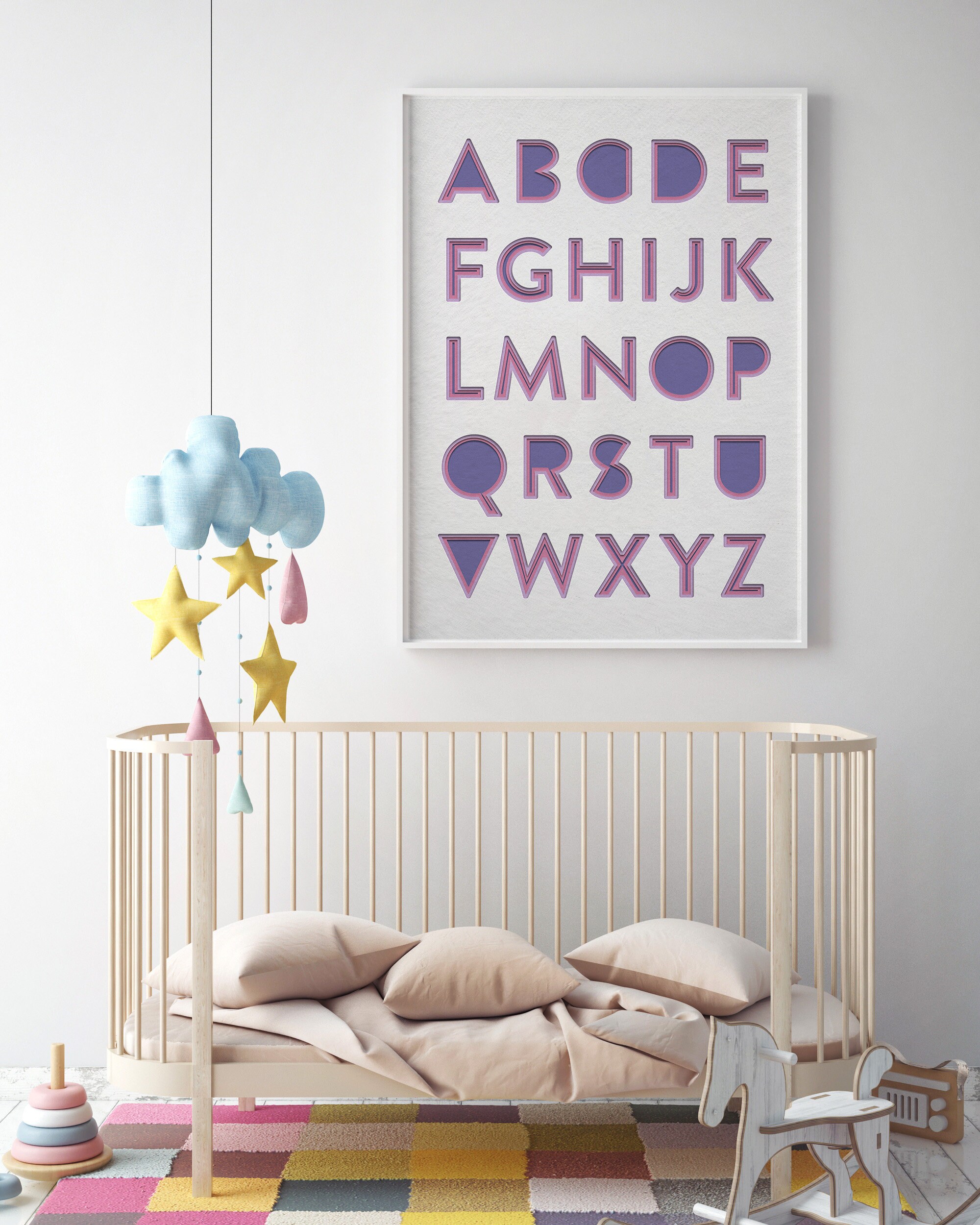 Printable Abc's Wall Art, Purple and Pink, Kids Bedroom & Nursery Wall ...