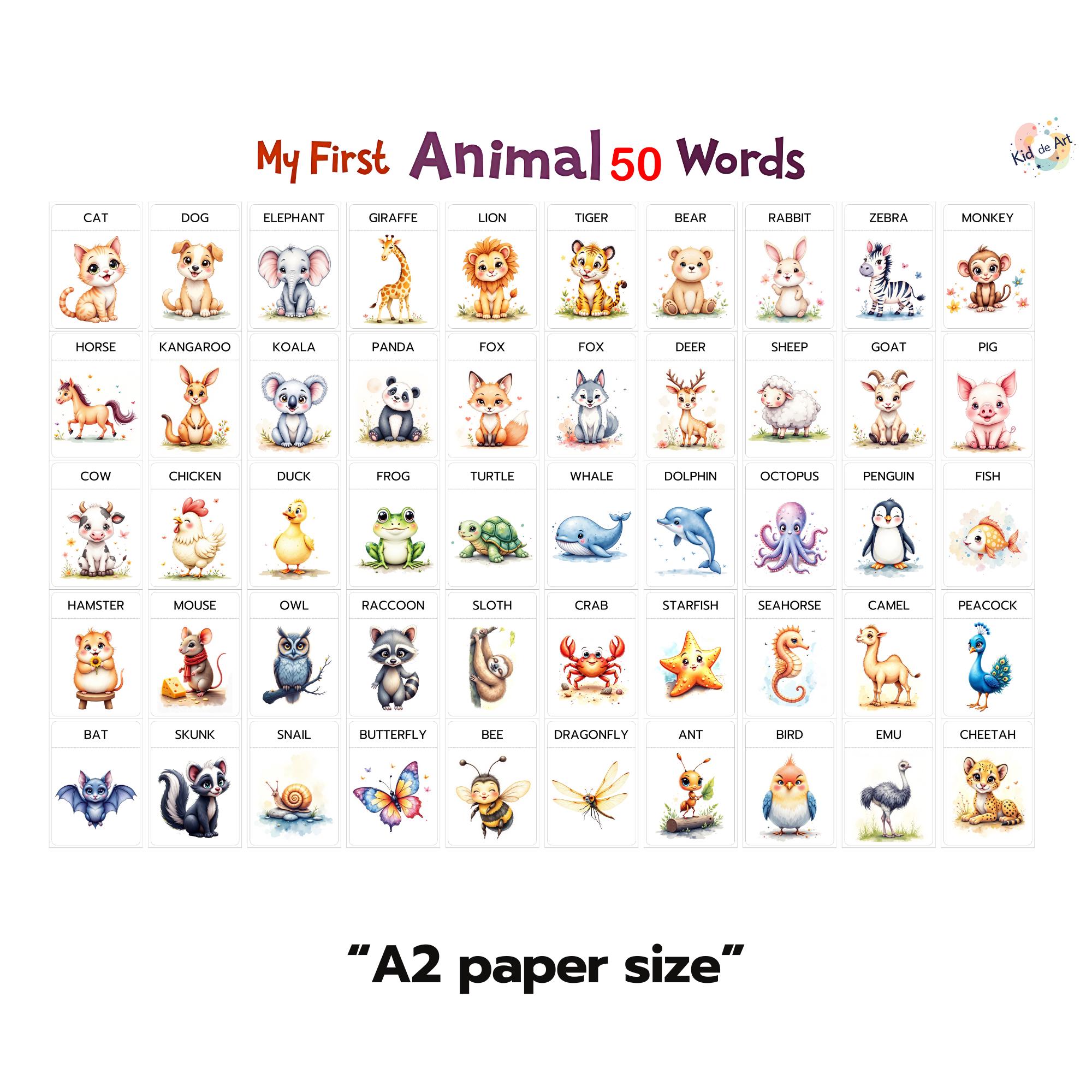 Animal Flash Cards for Kids | My First 50 Animal Words | Printable ...