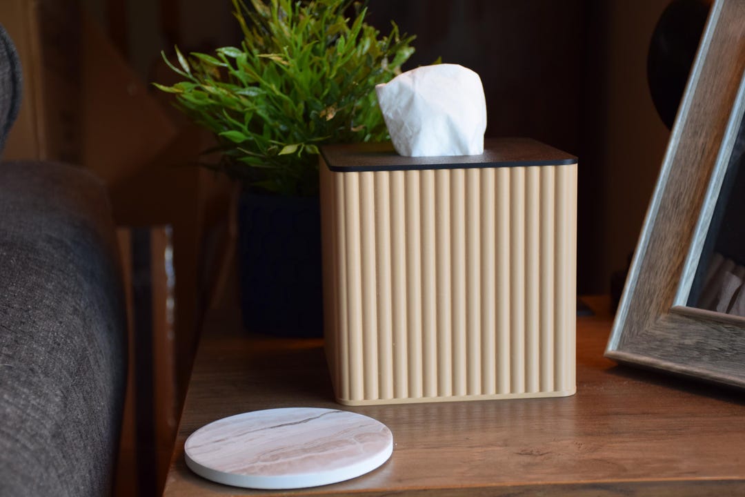 Modern Ribbed Square Tissue Box Cover With Lid - Minimalist Home Decor ...