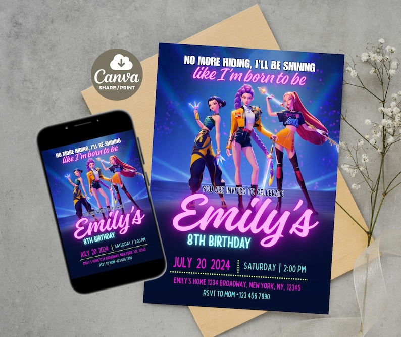 Editable KPOP Demon Hunters Birthday Invitation, Kpop Demon Hunters ...