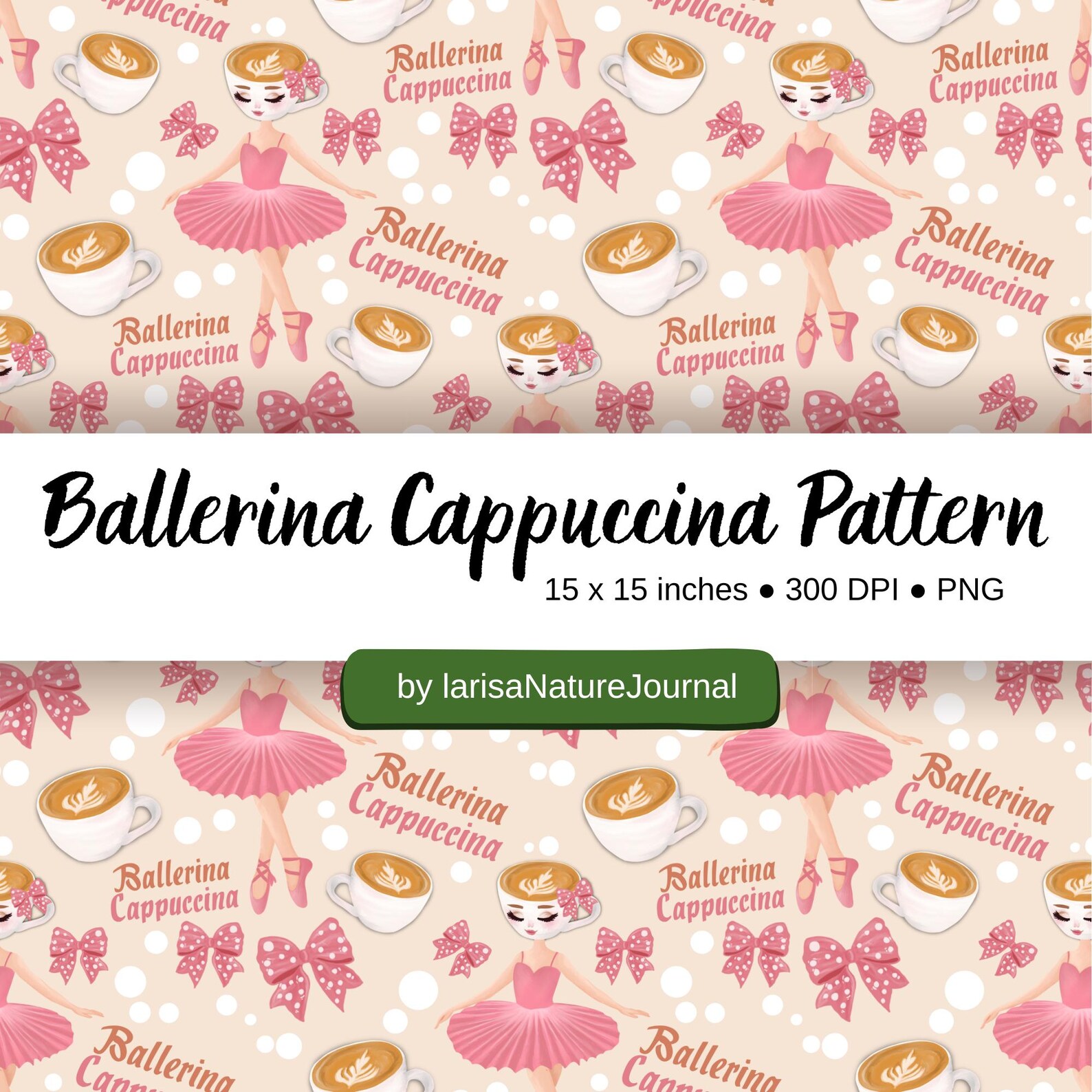 Aesthetic Ballerina Capuccina Seamless Pattern, Italian Brainrot Trend ...