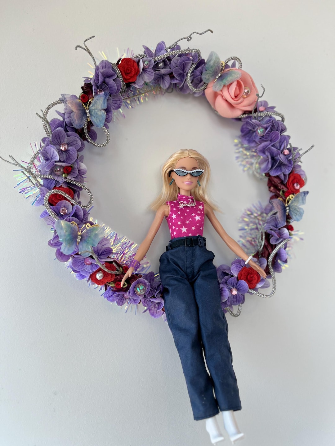 Disco Bloom Wreath With Blonde Barbie – Pop Art Decor With Purple ...