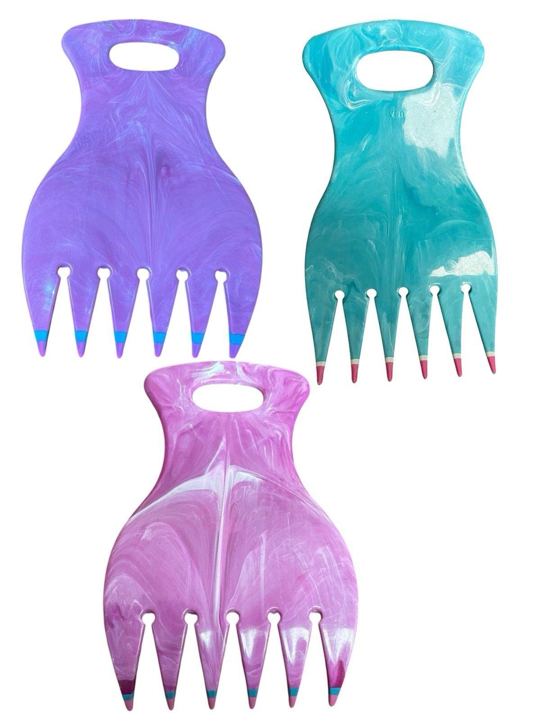 USA Mebco 90s Hair Feather Bear Claw Double Dipped Combs Teal Pink ...