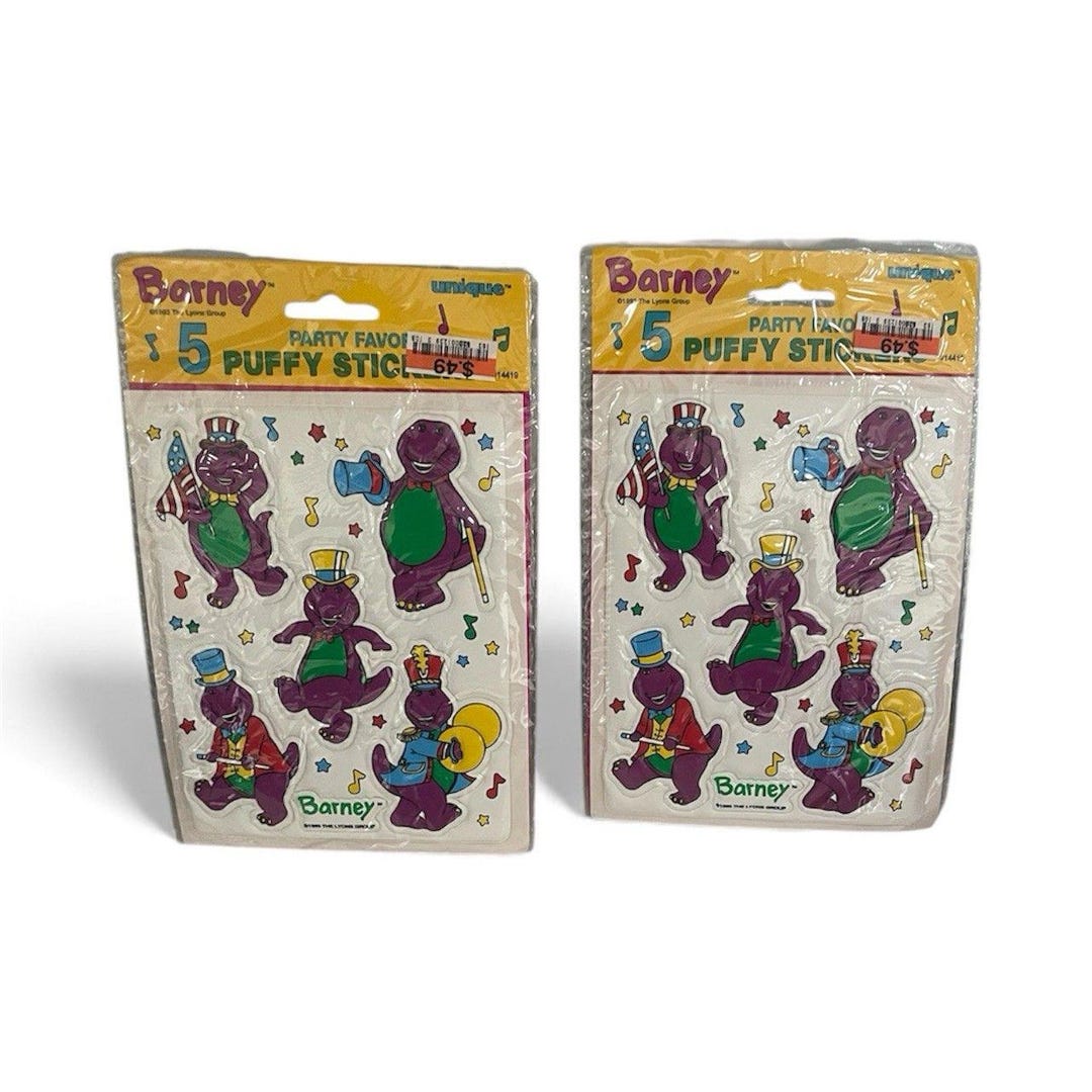90s Barney Puffy Stickers 5 VTG Lyons Purple Dinosaur Party Favors 2 ...