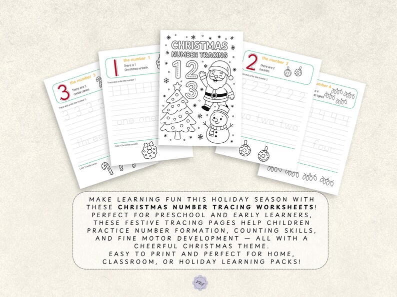 Christmas Number Tracing Pages Printable, Holiday Kids Worksheets ...