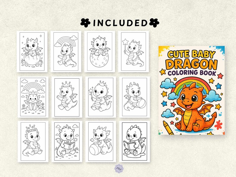 Printable Baby Dragon Coloring Pages Book, Fantasy Creatures Coloring ...