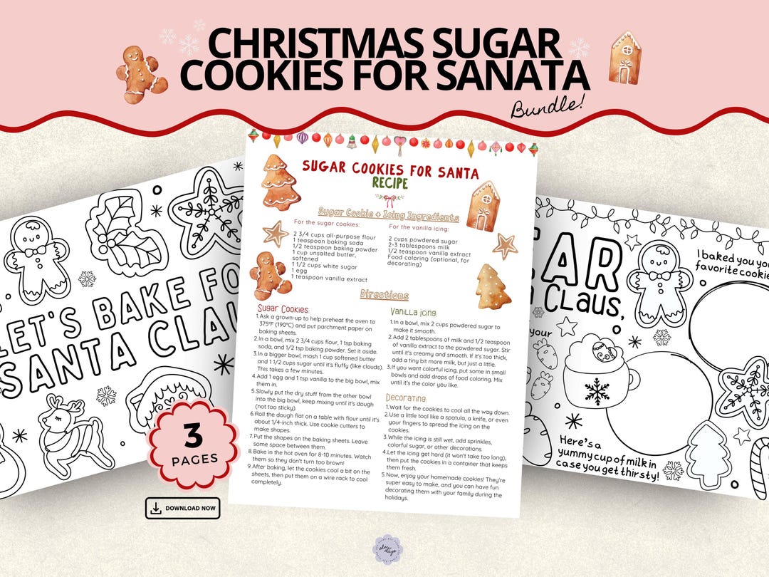 Sugar Cookies for Santa Holiday Activity Placemat Printable Bundle ...