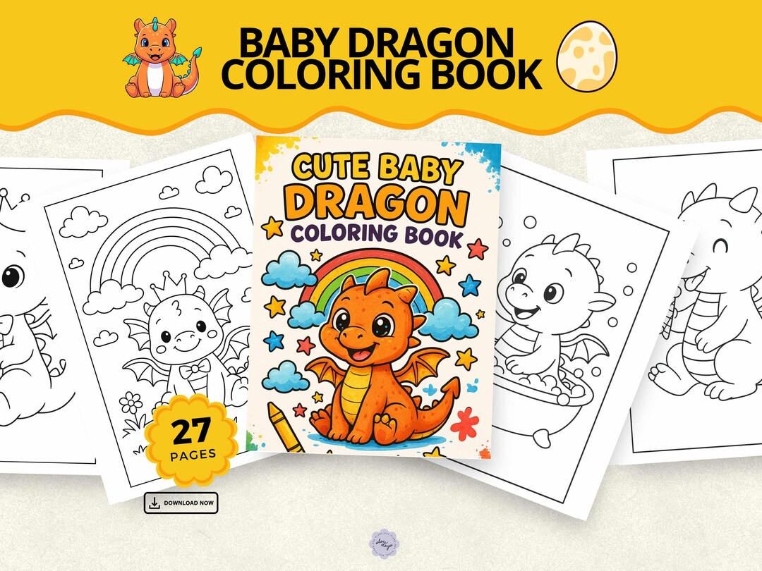 Printable Baby Dragon Coloring Book for Kids, Fantasy Creatures Art ...