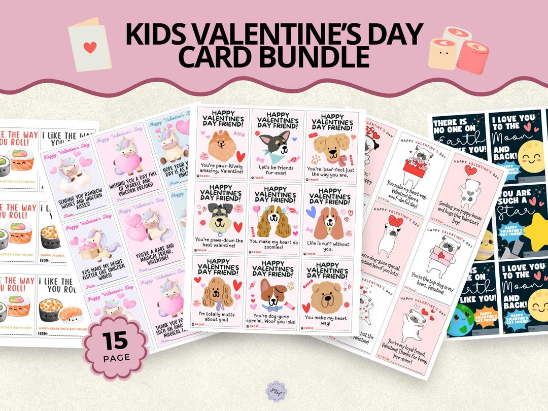 Printable Classmate Valentine’s Day Card Pack for Kids With Animals ...