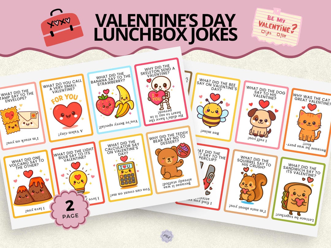 Printable Valentine's Day Lunchbox Jokes for Kids, Valentine Joke Cards ...