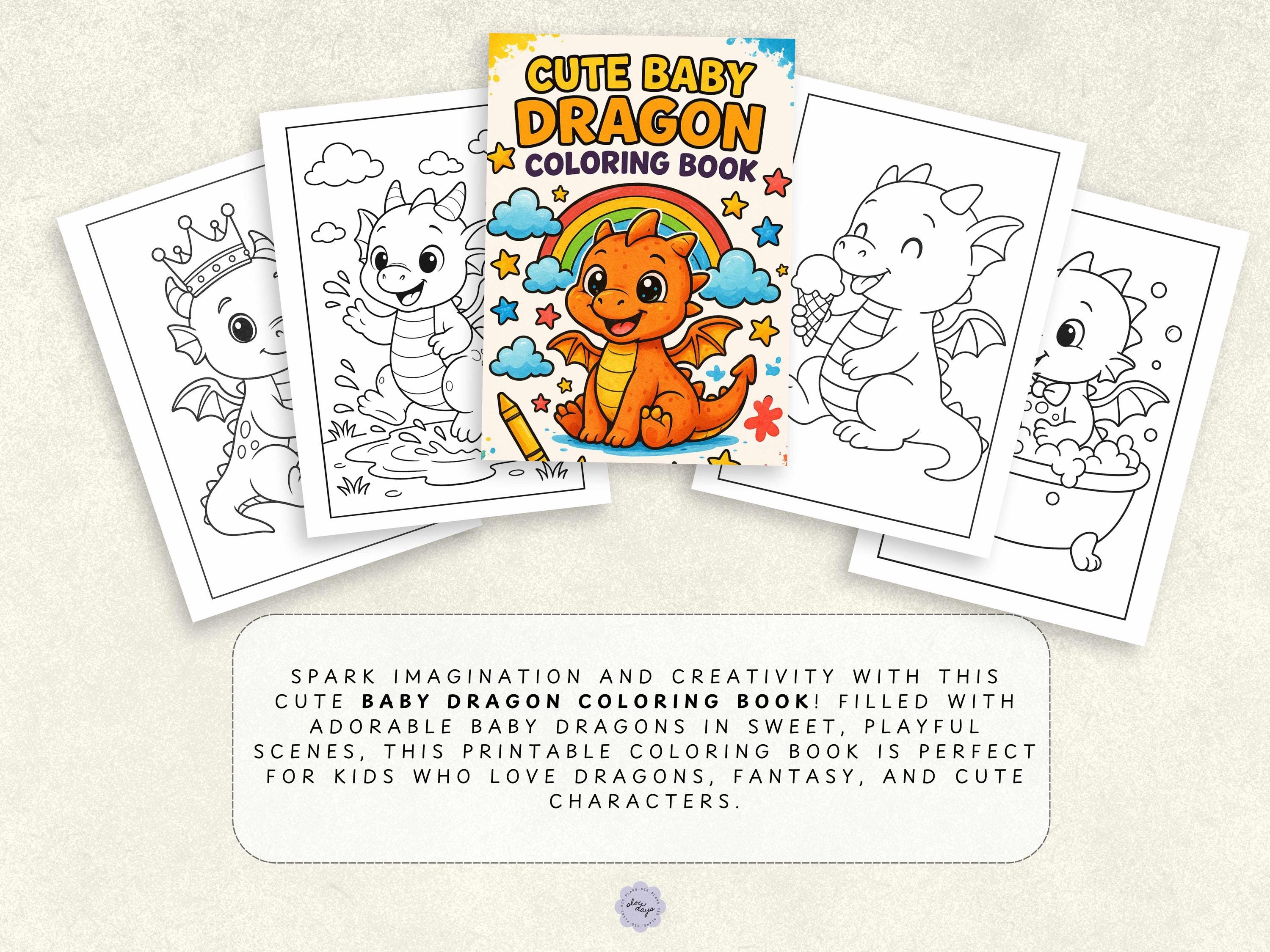 Printable Baby Dragon Coloring Pages Book, Fantasy Creatures Coloring ...