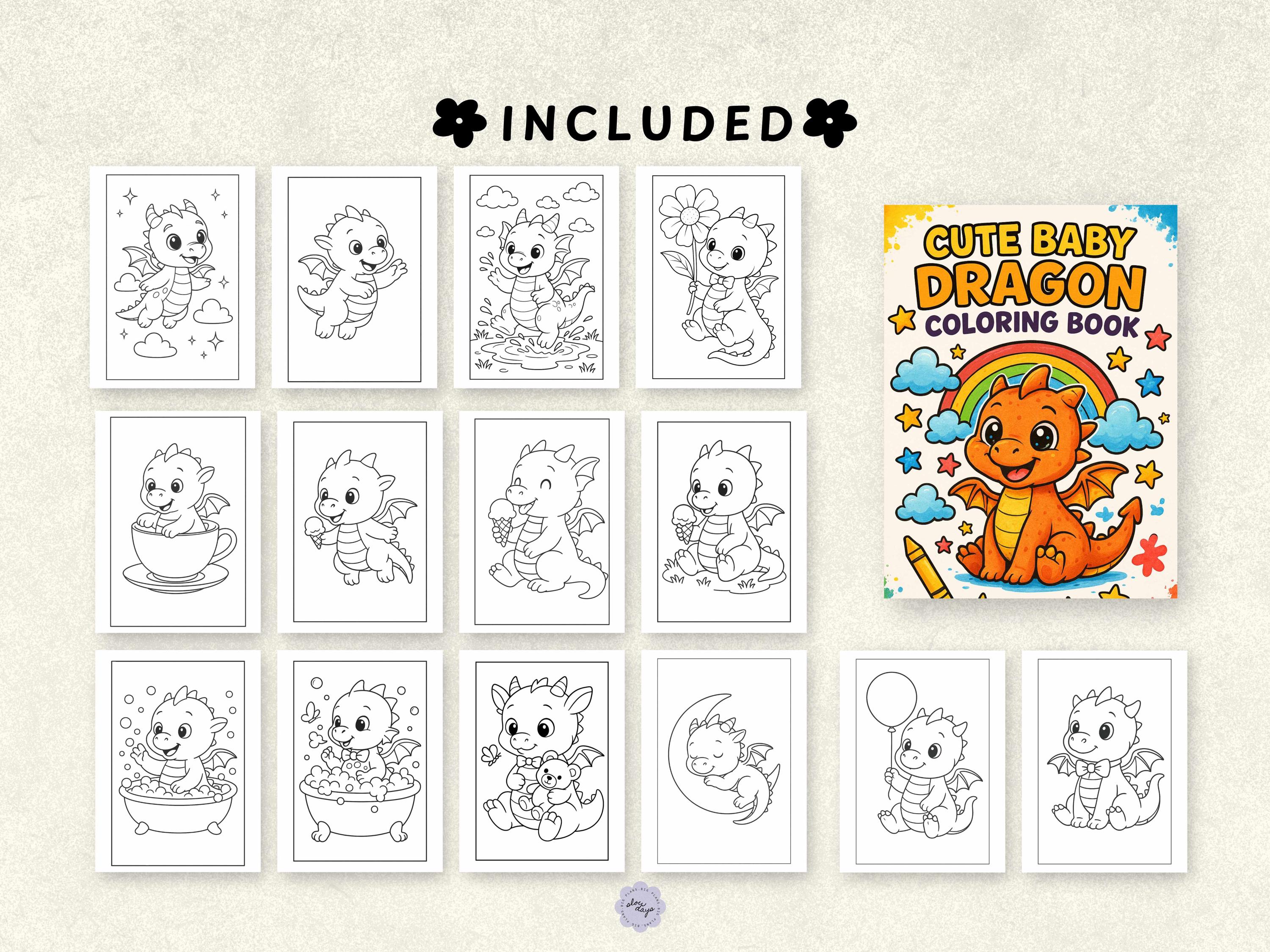 Printable Baby Dragon Coloring Pages Book, Fantasy Creatures Coloring ...