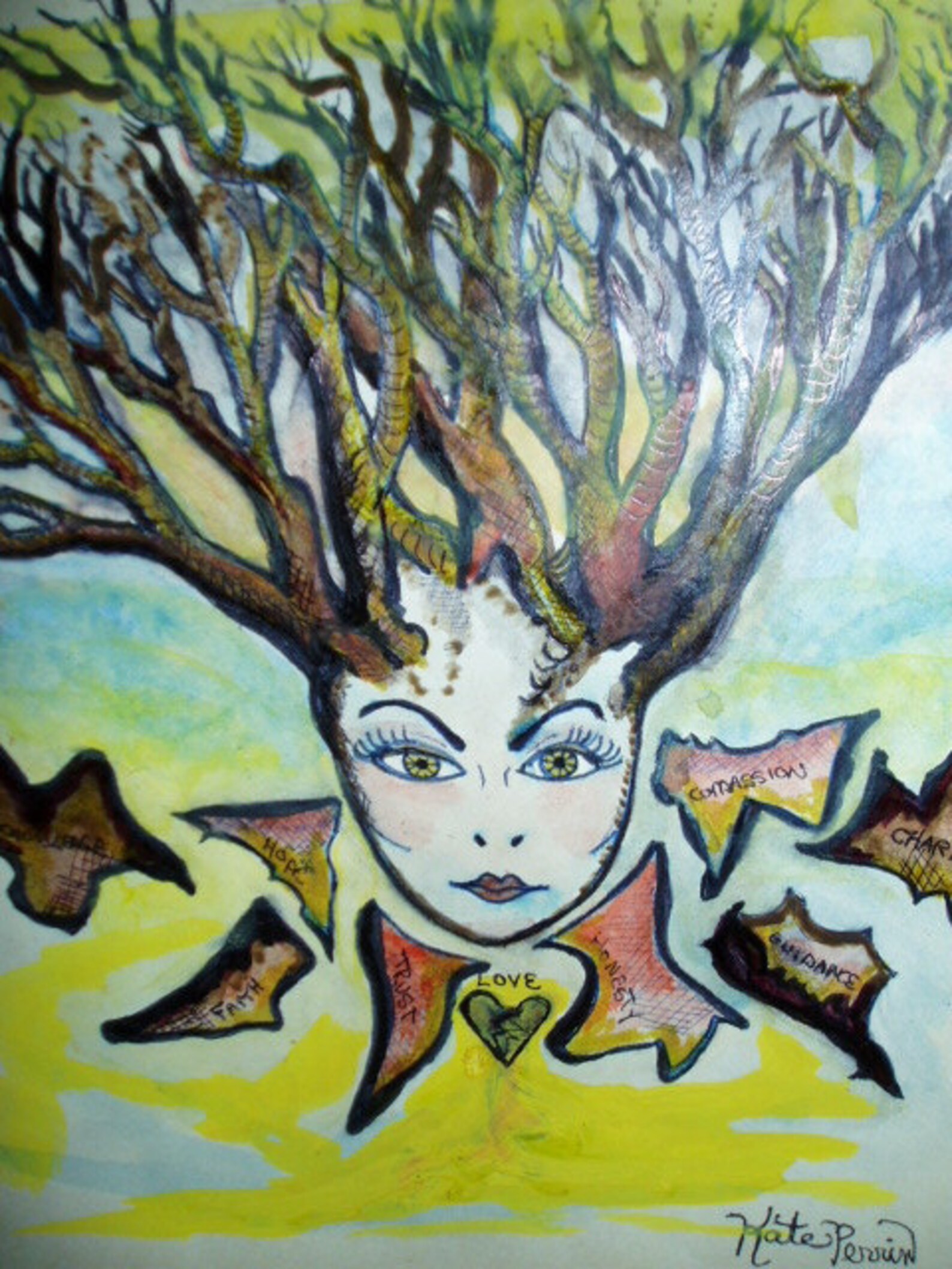 Original Kates Unique Art LOVE TREE Mixed Media Signed Kate Perrin - Etsy