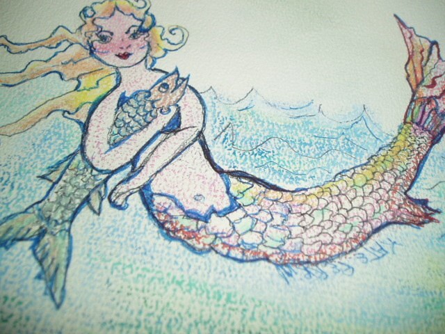 Mermaid Gone Fishing Kate Perrin Unique Art Mixed Media - Etsy