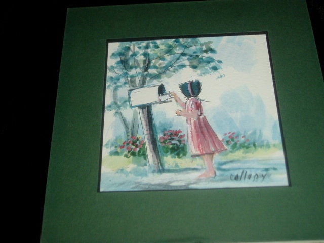Acuarela original firmada RICHARD COLLOPY pintura Bonnet Girl en el ...