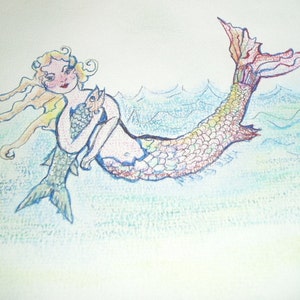 Mermaid Gone Fishing Kate Perrin Unique Art Mixed Media - Etsy