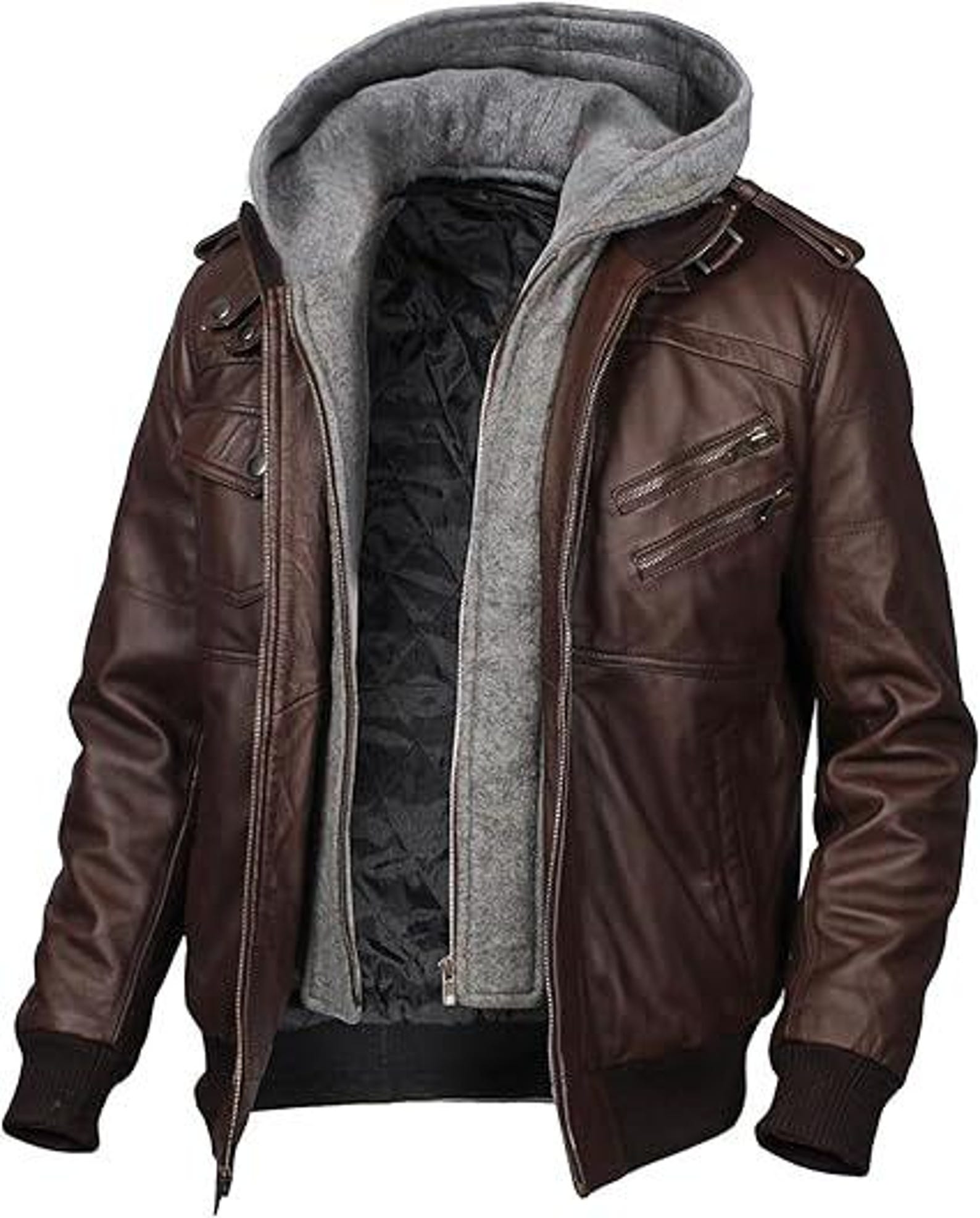 Men's Custom Leather Jacket With Removable Hood Men Hooded Leather ...