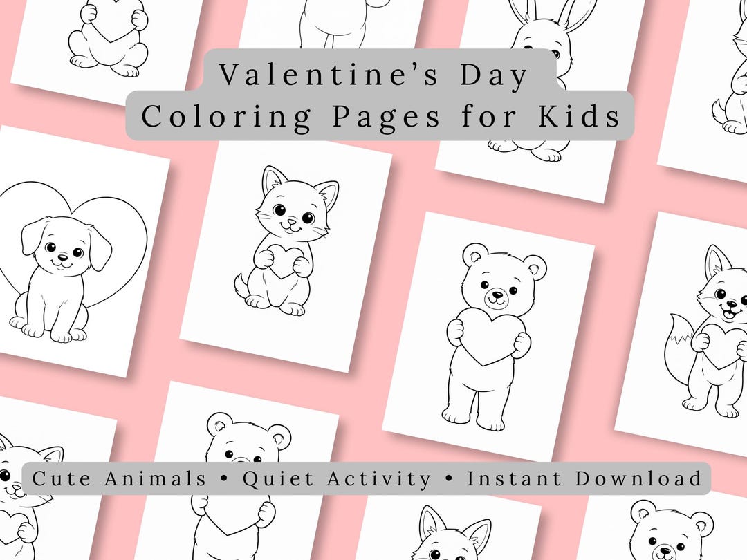 Animal Valentine Coloring Pages | Kids Printable Bundle (PDF) - Etsy