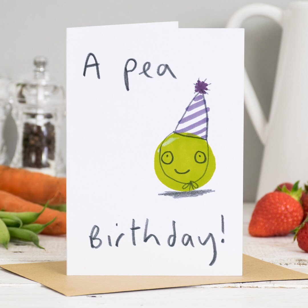 Happy Birthday Card 'A Pea Birthday' Green Vegetable Gardener Vegan ...