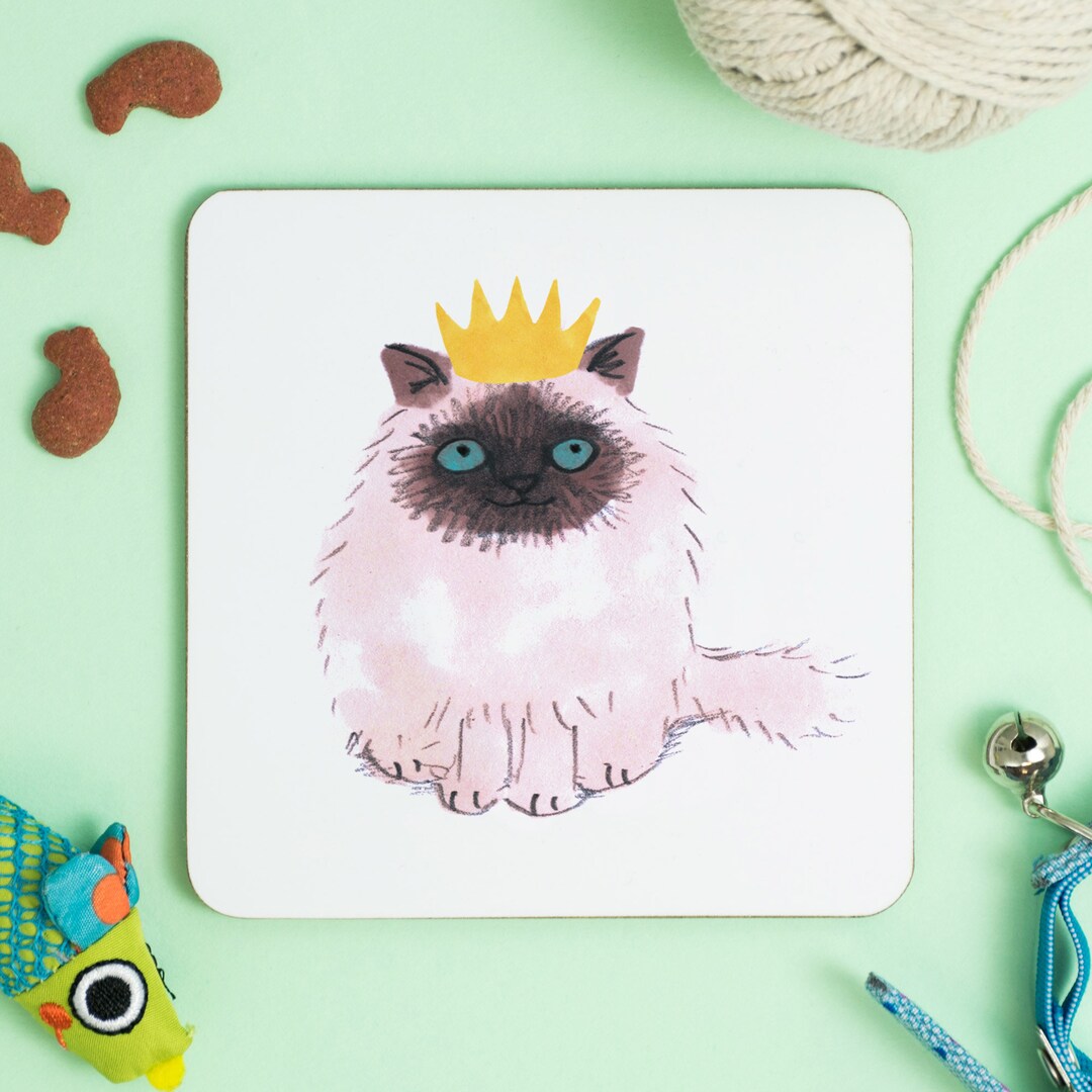 Cute Funny Fluffy Persian Cat in Gold Crown Drinks Coaster, Cats in ...
