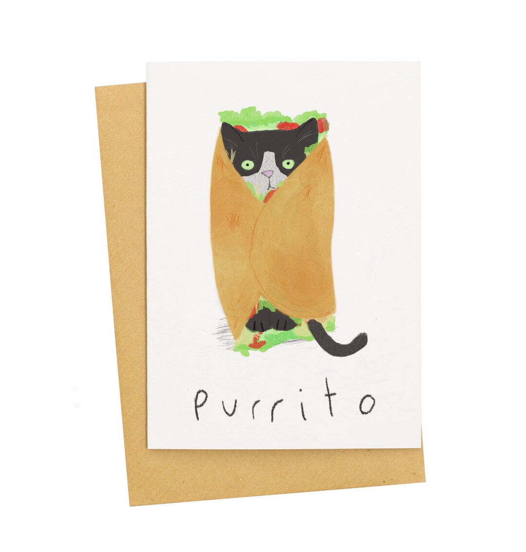 Cute Cat Burrito Card Purrito Birthday Card - Etsy