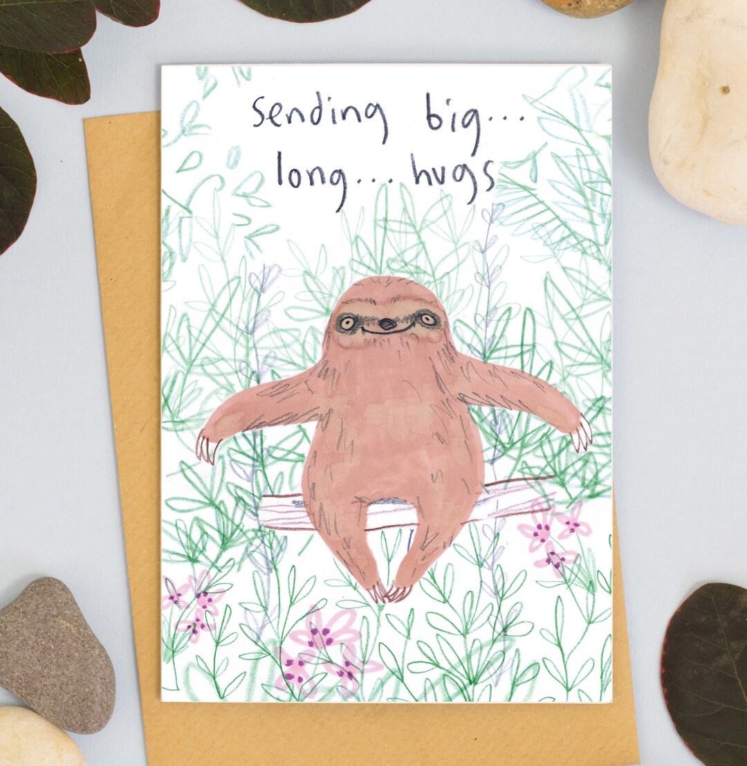 Sloth Sending Hugs Card: Thinking of You, Recycled Card - Etsy