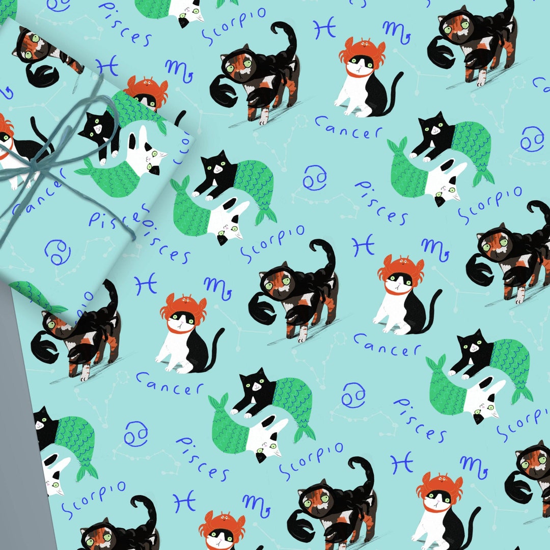 Birthday Gift Wrap Zodiac Water Signs, Cancer, Scorpio, Pisces, Cute ...