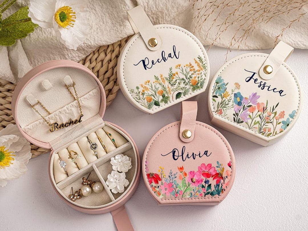 Personalized Birth Flower Jewelry Box, Custom PU Leather Travel Case - Etsy