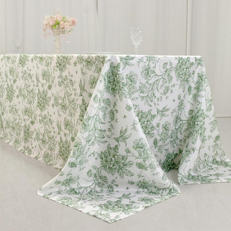 French Toile Floral Rectangular Tablecloth - Blue Toile Floral-inspired ...
