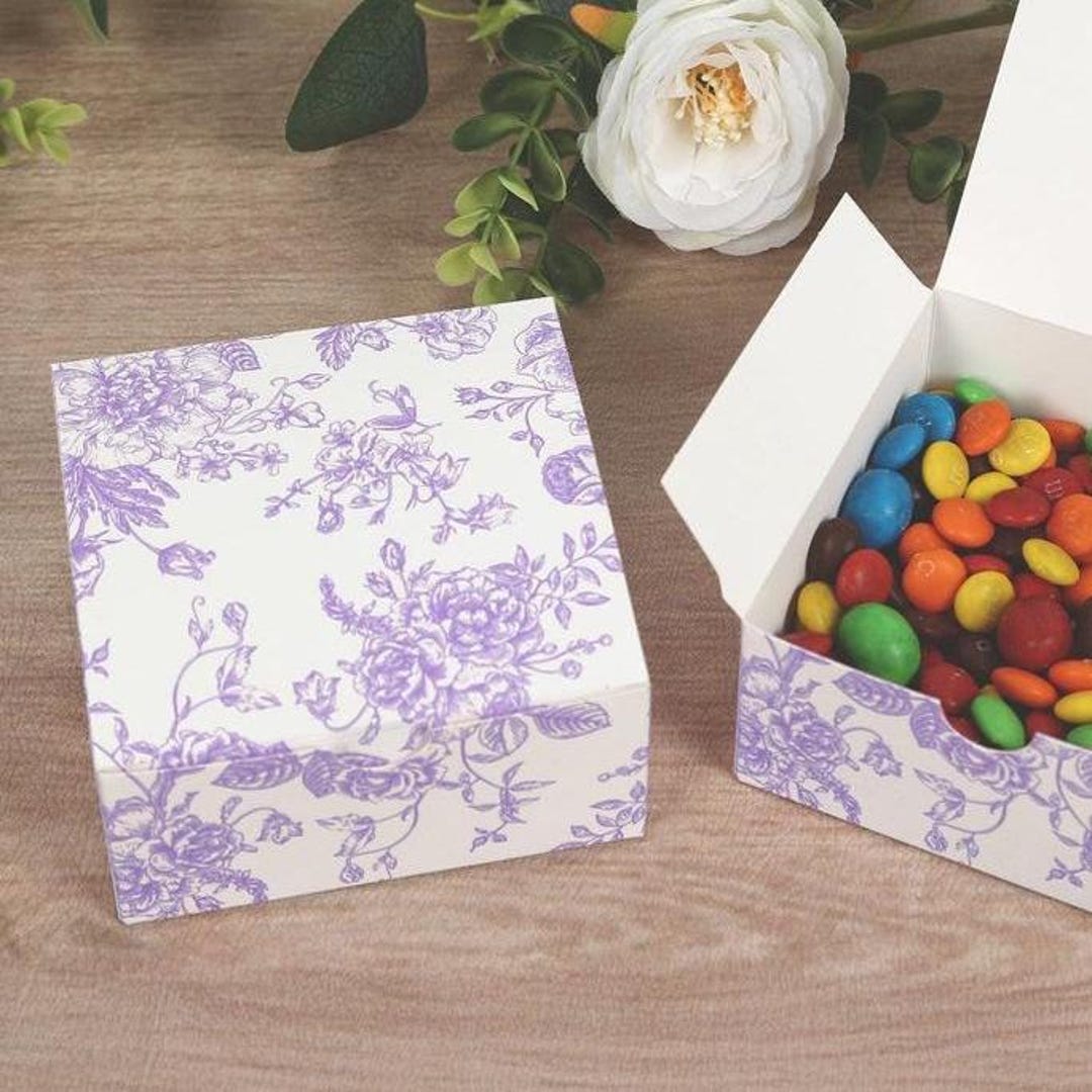 Lavender Toile Gift Box | 4x4x2 | Set of 25 | Floral Favor Boxes, Boxes ...