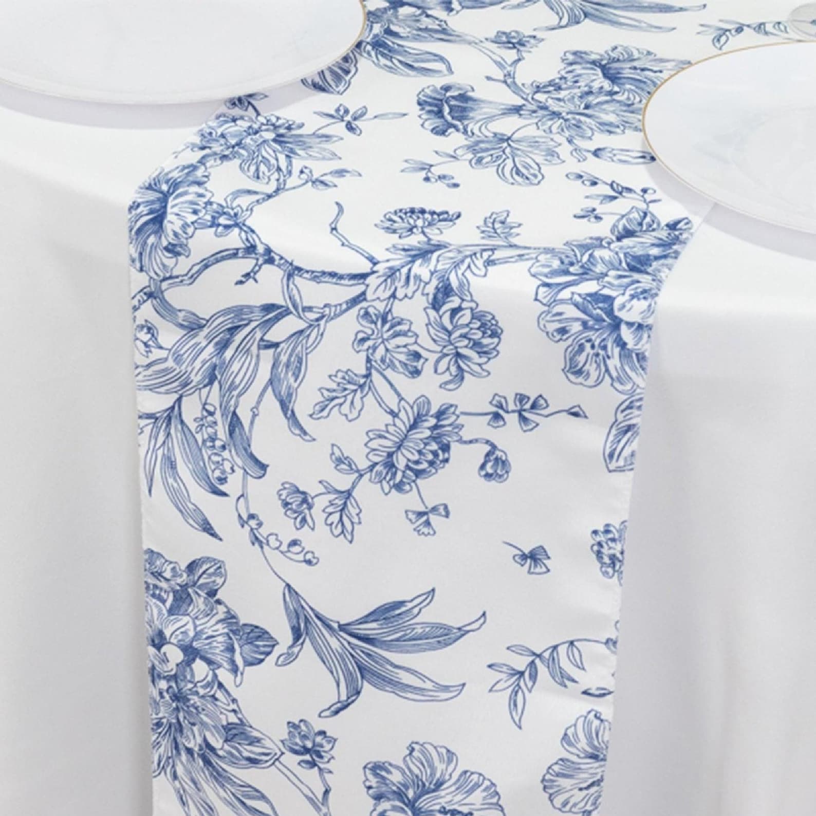Blue French Toile Table Runner: Grandmillennial Party Decor, 12"x108 ...