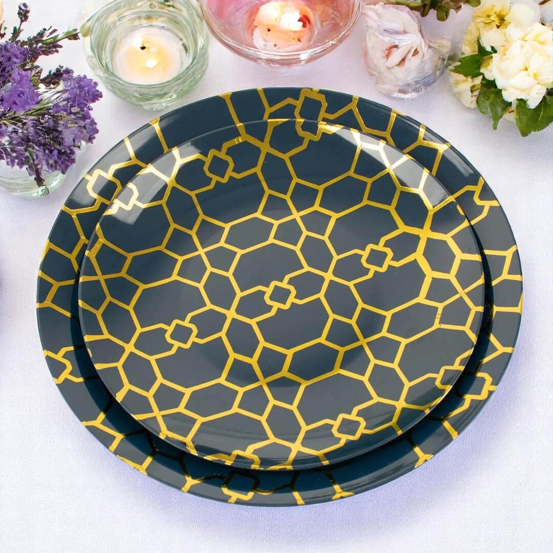 20ct | Navy Blue | Gold Round 9'' Dinner and 7'' Salad Plates ...