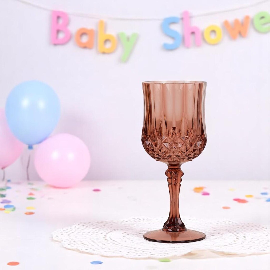 6ct Dusty Rose Crystal Cut Wine Glasses – 8oz Modern Plastic Goblets ...