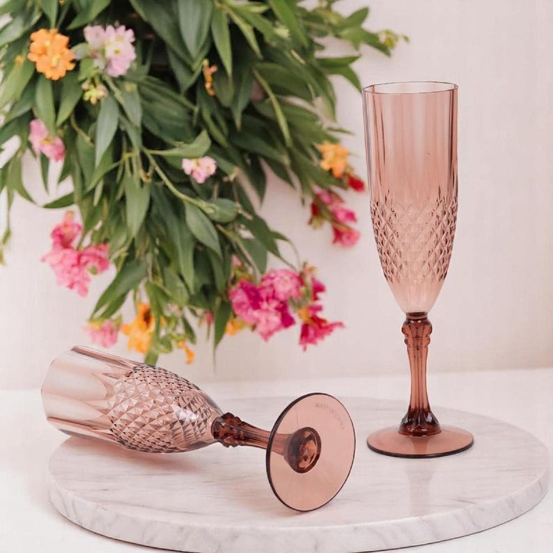 6 Green Crystal Cut Champagne Flutes: Elegant Plastic Stemware - Etsy