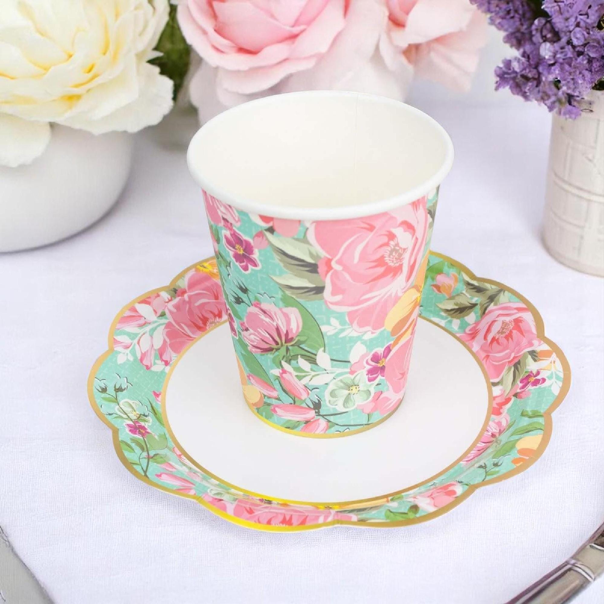 24 Ct. Vintage Floral Paper Tea Cups & Saucers - Party Decorations - Etsy