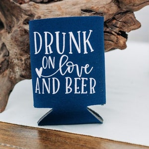 Personalized Drunk on Love and Beer Wedding Can Coolers, Bridal Wedding ...