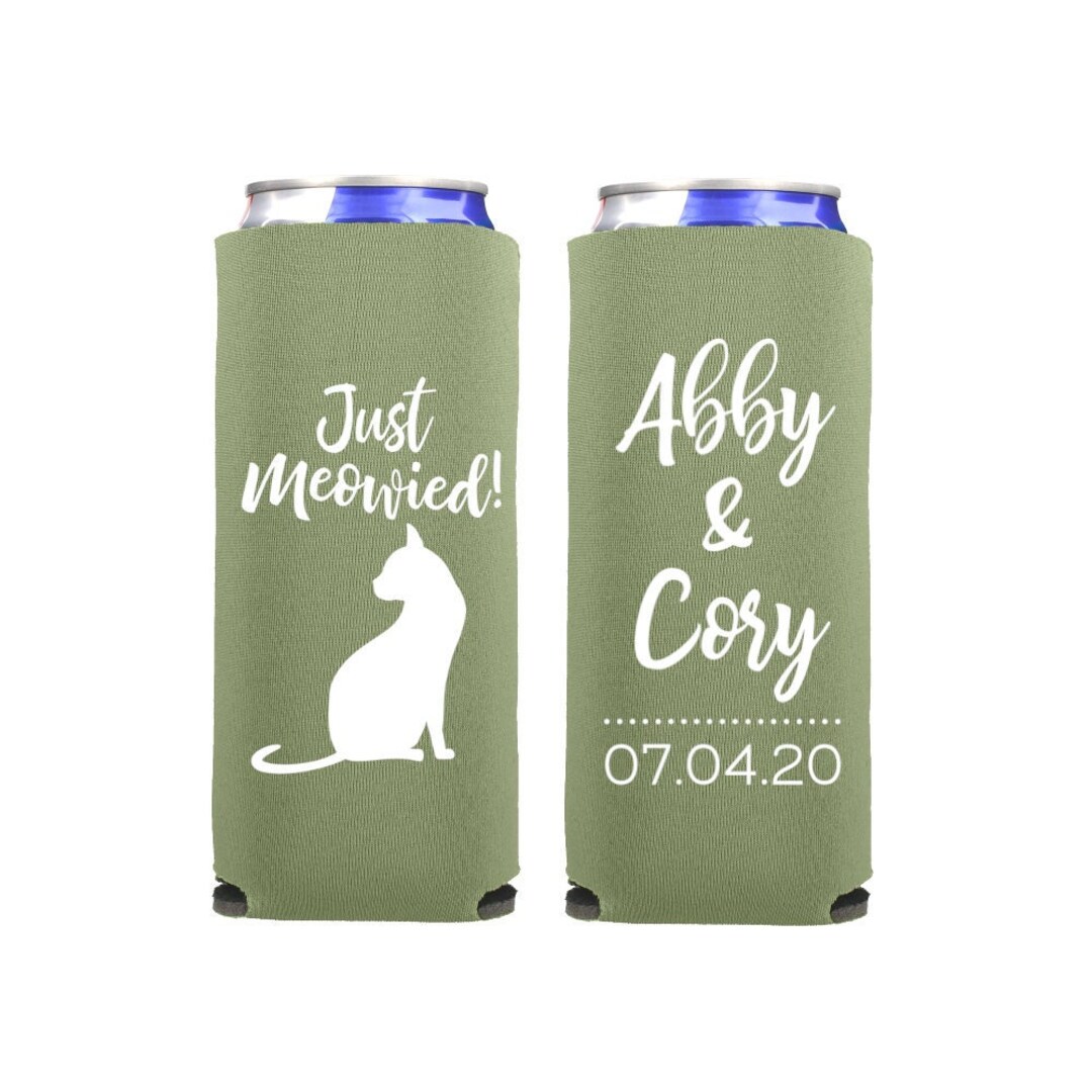 Just Meowied Cat Lover Wedding Can Coolers | Personalized Wedding ...